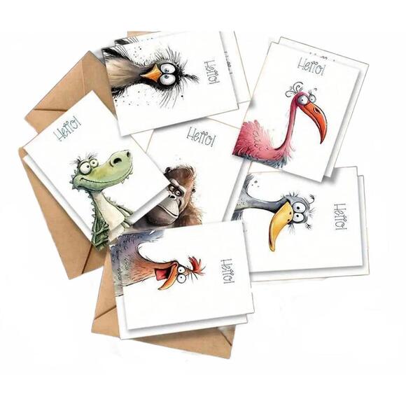 Art | 6 Blank Funny Animal Greeting Cards Set 6 Unique Designs | Poshmark